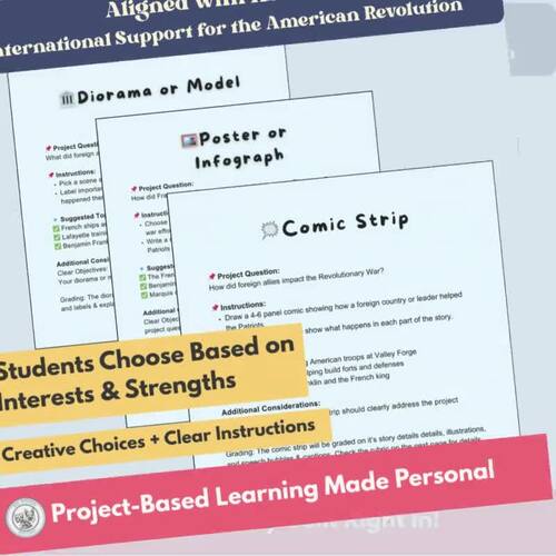 5th Grade History PBL: Foreign Alliances American Revolution Choice Board