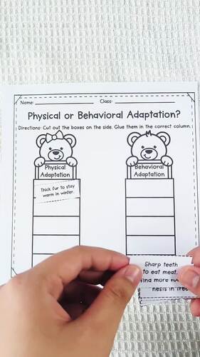 Physical and Behavioral Adaptations – Cut and Paste Sorting Activity