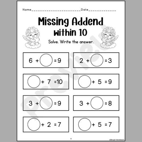 Missing Addend Worksheets Within 10 | No Prep Math | Print & Go | Grade K–1