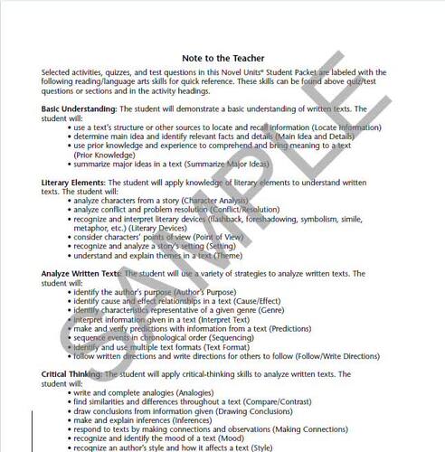 Found Novel Units® Student Packet Novel Study | TPT