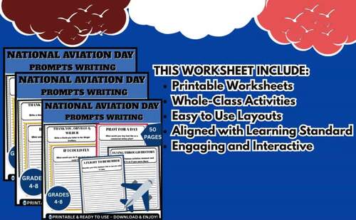National Aviation Day Writing prompts Activities, 4th 5th 6th 7th 8th Grade