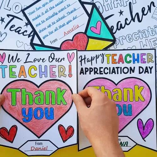 Teacher Appreciation Week Thank you Cards, Coloring Pages and Writing ...