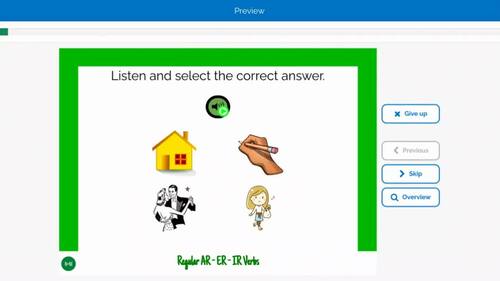 Spanish Boom Cards: Regular AR, ER, IR Verbs (Identification and Listening)
