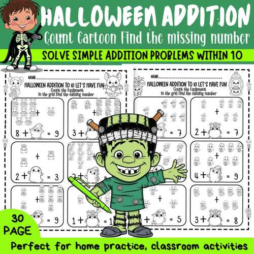 Halloween Missing Number Addition Worksheets | Count Halloween Cartoons ...