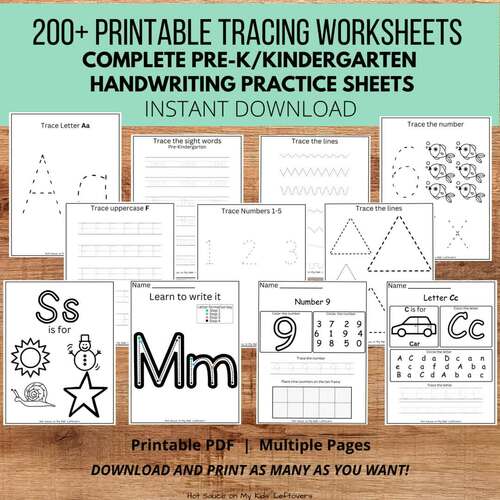 200 Printable Letter Number and Sight Word Tracing Worksheets | TPT