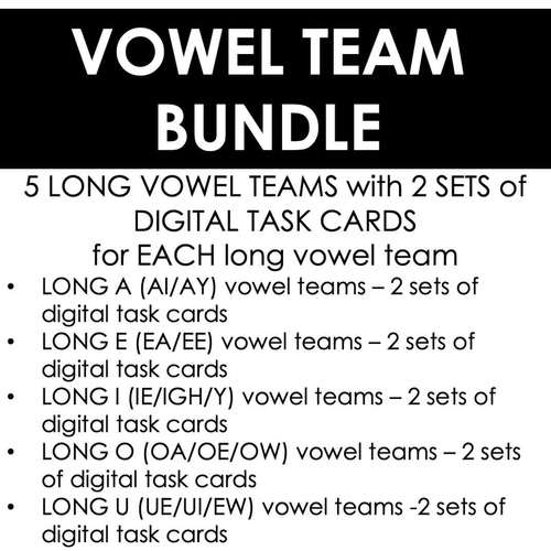 Vowel Team BUNDLE Digital Interactive Task Cards | Self-Checking Slides ...