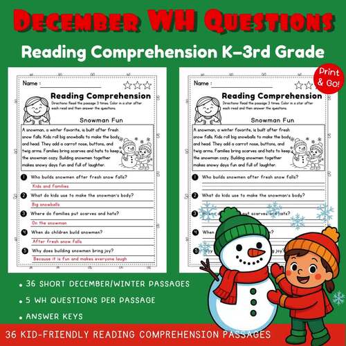 December WH Questions Reading Comprehension | Short Stories | K–3rd Grade