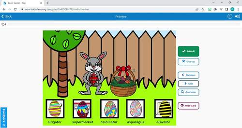 Multisyllabic-4 Syllables: Put the Easter Eggs in the Bunny's Basket.