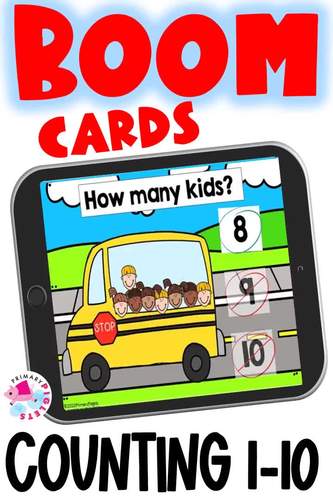 COUNTING TO 10 MATH BOOM CARDS - BACK TO SCHOOL by Primary Piglets