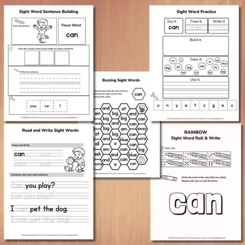 Sight Word Activities for "CAN" | Pre-Primer Sight Word | 5 Worksheet Pack