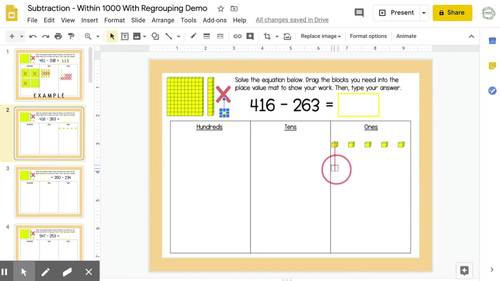 Subtract Within 1,000 With Regrouping on Google Slides | Distance Learning