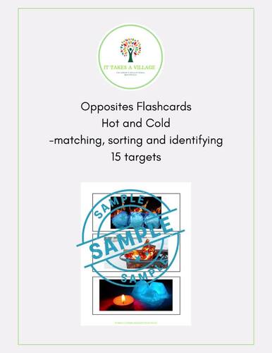 Opposites Flashcards-Hot and Cold-matching word to picture and sorting