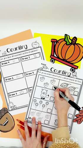 Counting Worksheets for Kindergarten Fall Autumn One to One Correspondence