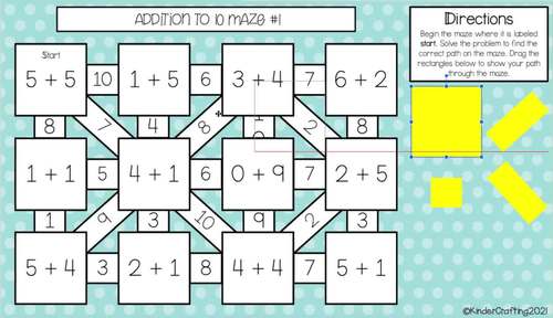 No Prep Addition to 10 Mazes l Drag & Drop Activity by KinderCrafting