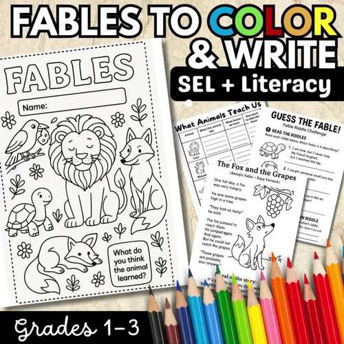 Aesop’s Fables Coloring & Writing Book | Printable SEL Animal Stories ...