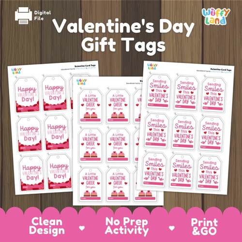 Valentine's Day Gift Tags Printable Student Gift Labels Treat Bag Toppers