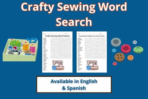 Sewing Terms Word Search. Available in (English & Spanish). For 4th-7th ...