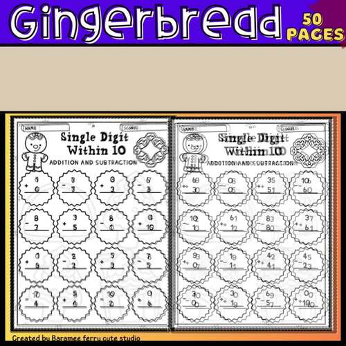 Gingerbread Addition and Subtraction Within 10 Worksheets | Christmas ...