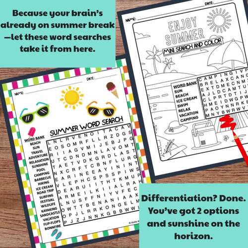 Summer Word Searches & Coloring Pages | Early Finisher Activities | No Prep
