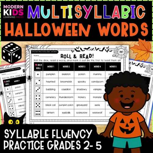 Halloween Roll & Read Multisyllabic Words Syllable Fluency Practice ...