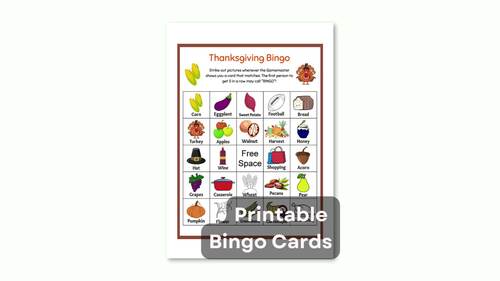 Thanksgiving Bingo Game, 50 Printable Bingo Cards, Fall Thanksgiving Games