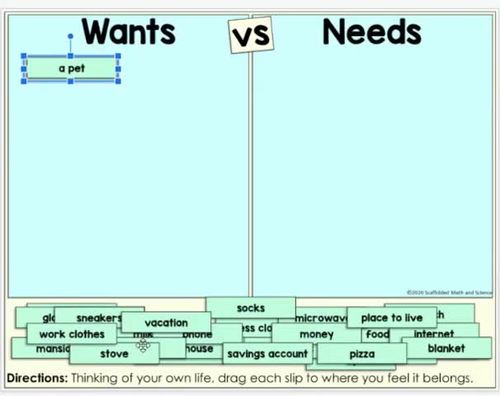 Wants vs. Needs Digital Sorting Activity by Scaffolded Math and Science