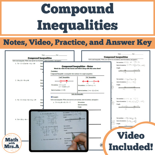 Compound Inequalities | Notes, Video Lesson, Worksheet | Algebra I