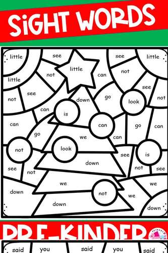 Christmas Color by Code Sight Words Pre primer Reading Coloring Pages Dolch