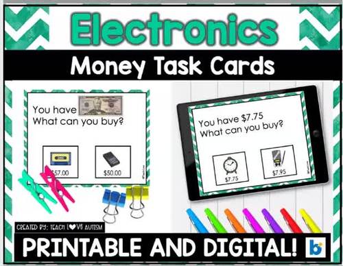 Counting Money Task Card Activities: Electronics by Teach Love Autism