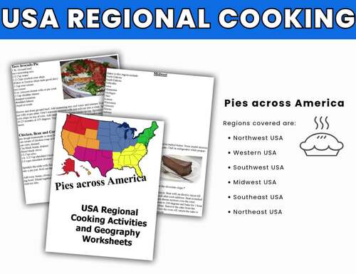 USA Regional Cooking Activities and Geography Worksheets-Pies Across ...