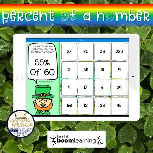 St. Paddy 6RP3 Finding Percent of a Number Reveal a Picture Boom Cards™