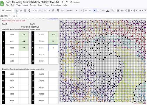 Rounding Decimals Pixel Art Math Digital Resource | Neon Parrot | TPT