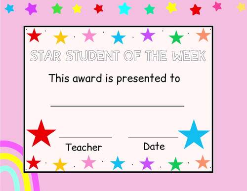 Printable Boho Bright Star Student of the Week Awards, Certificates, Awards