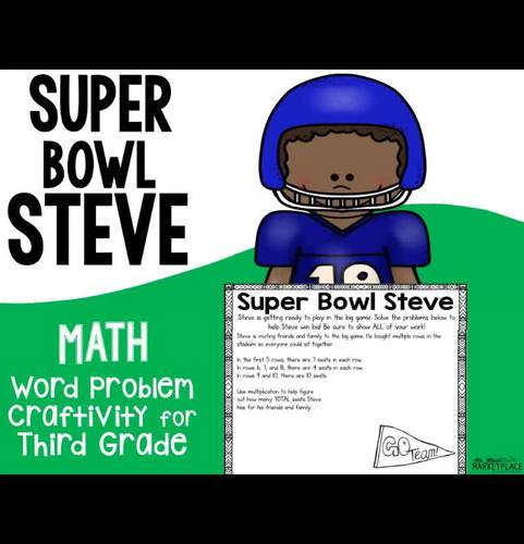 Super Bowl Steve Math Craftivity- Multi-Step Word Problem- Grades 3-4