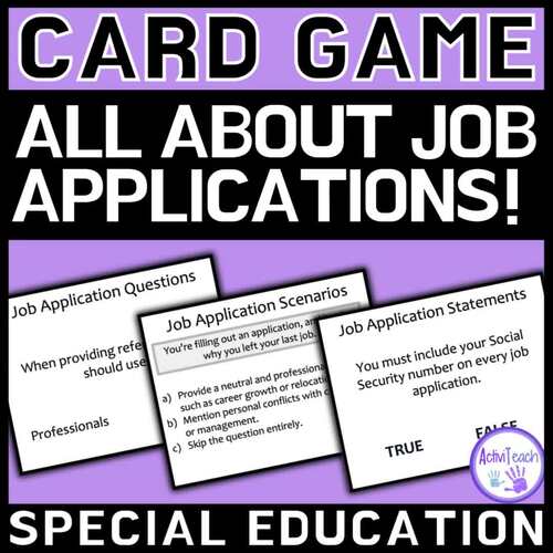 Job Application Special Education Card Game Life Skills Vocational ...