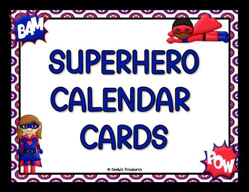 Superhero Calendar Cards by Cindy's Treasures | TPT