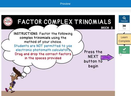 Factoring Quadratics Complex Trinomials a not 1 Deck 2 Digital Boom Cards™