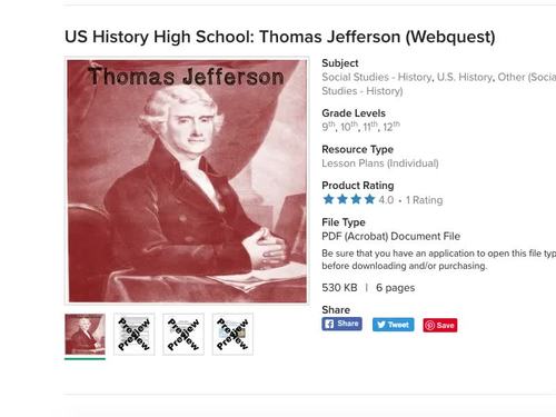 US History High School: Thomas Jefferson (Webquest) by Social Studies ...