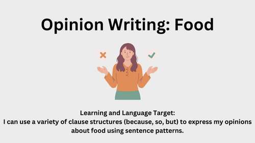 Scaffolded Opinion Writing About Food (ESL, ELD, EL) Level 1 Newcomer