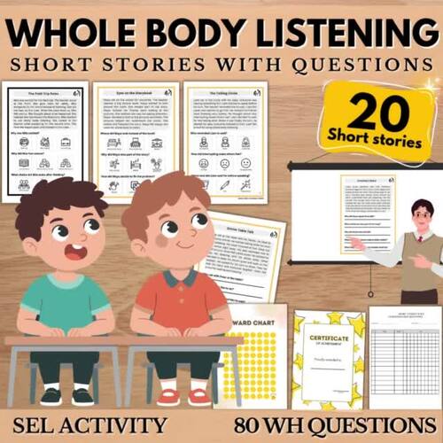 Whole Body Listening Short Stories W/ Questions Worksheet Autism ...