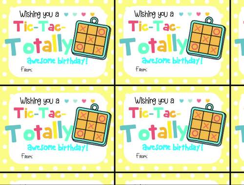 Tic-Tac-Toe Birthday Gift Tag- Wishing you a Tic-Tac-Totally awesome ...