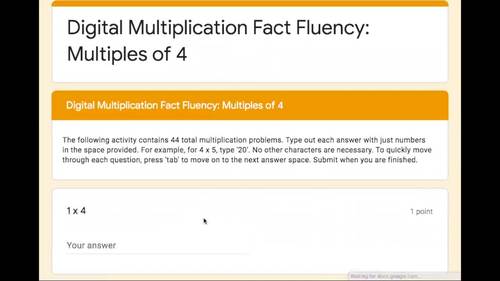 Digital Multiplication Fact Fluency: Multiples of 4 Google Classroom™