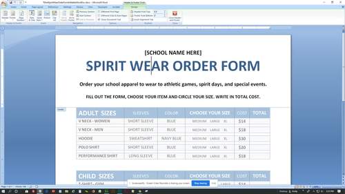 T-Shirt Spirit Wear Order Form - Editable ** NEW ** Google Slides
