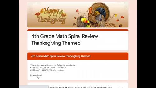 Thanksgiving 4th Grade Math Spiral Review Google Classroom™ | TPT