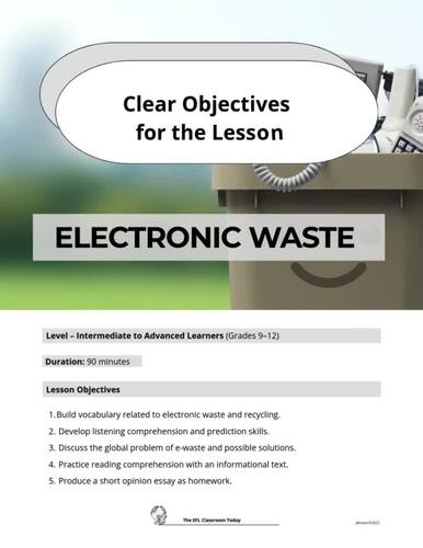 Electronic Waste: Complete LESSON PLAN by The EFL Classroom Today