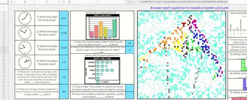 Digital Math Pixel Art Mystery Picture 3rd Grade Measurement Review ...