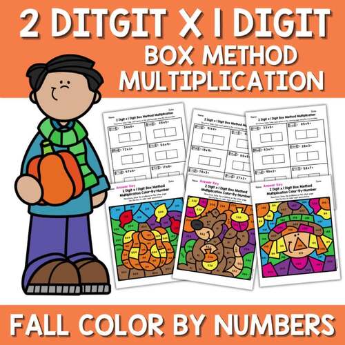 Fall 2 Digit by 1 Digit Box Method Multiplication Color by Number Area ...