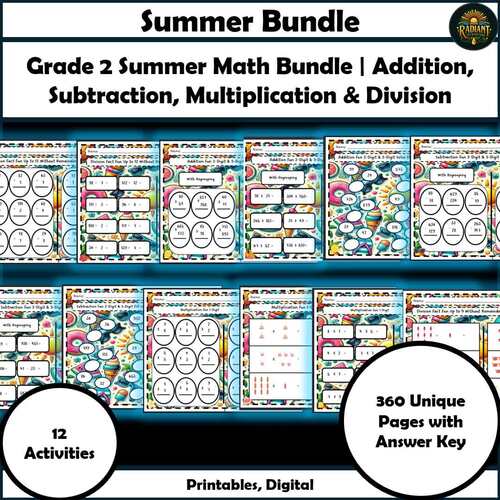 Grade 2 Summer Math Bundle | Addition, Subtraction, Multiplication ...