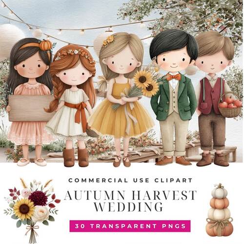 Autumn Harvest Wedding Watercolor Clipart by Ikota Design | TPT