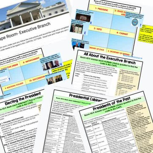 Executive Branch Digital Escape Room, Breakout Room, Activity Pages No Prep